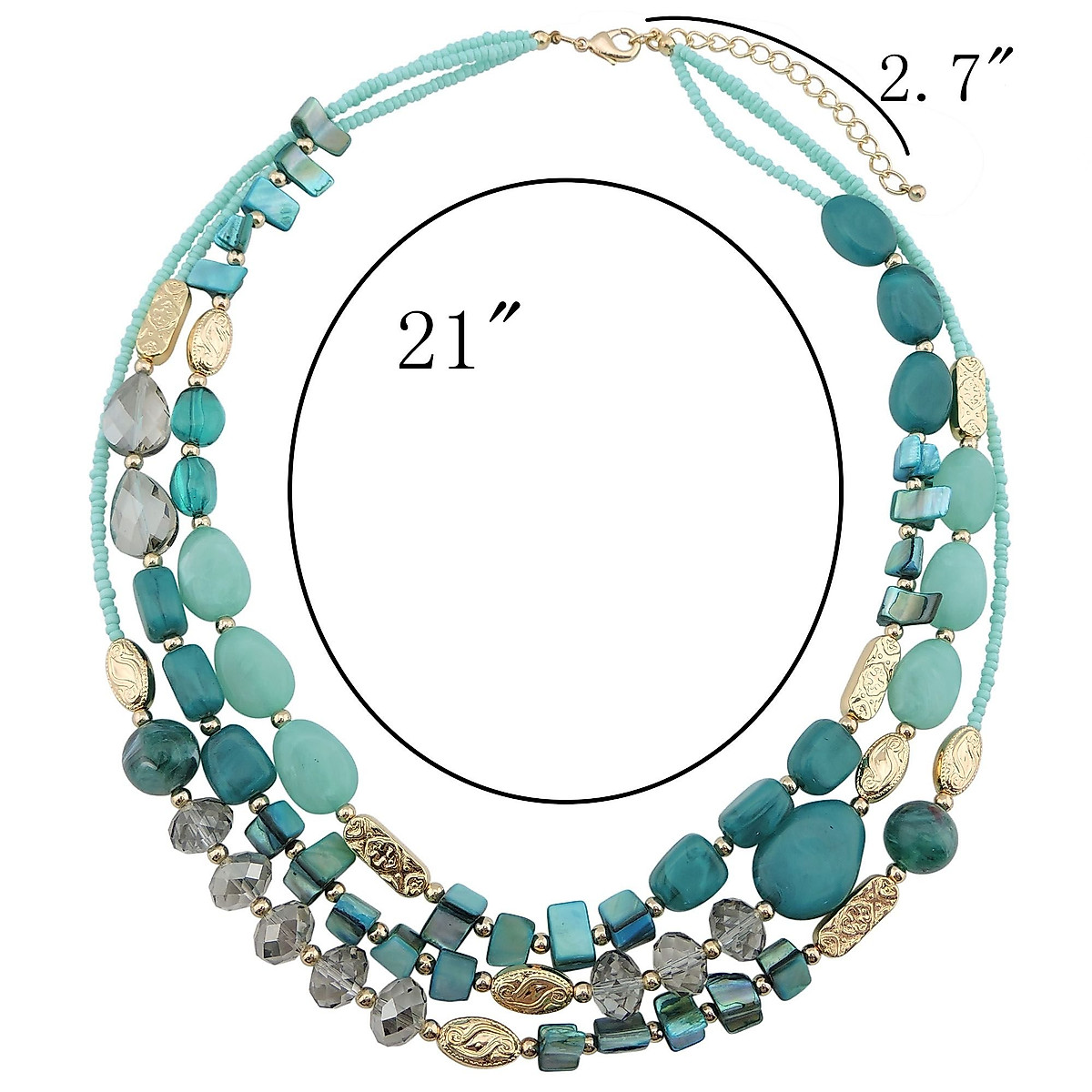 COIRIS Multi Layer Shell Beaded Statement Necklace for Women Jewelry (N0001-Teal)