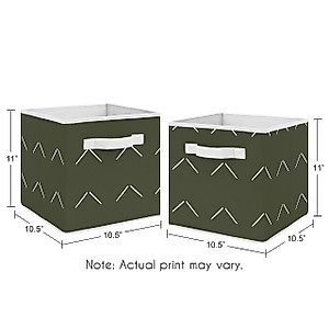 Sweet Jojo Designs Hunter Green Boho Arrow Foldable Fabric Storage Cube Bins Boxes Organizer Toys Kids Baby Childrens Set of 2 White Bohemian Woodland Tribal Southwest Chevron Geometric Herringbone