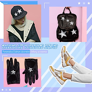 Geosar 60 Pcs Iron on Star Patches Star Shape Rhinestone Appliques Adhesive Glitter Star Patches Rhinestone Appliques Embellishments Patches in 4 Size for DIY(Silver)