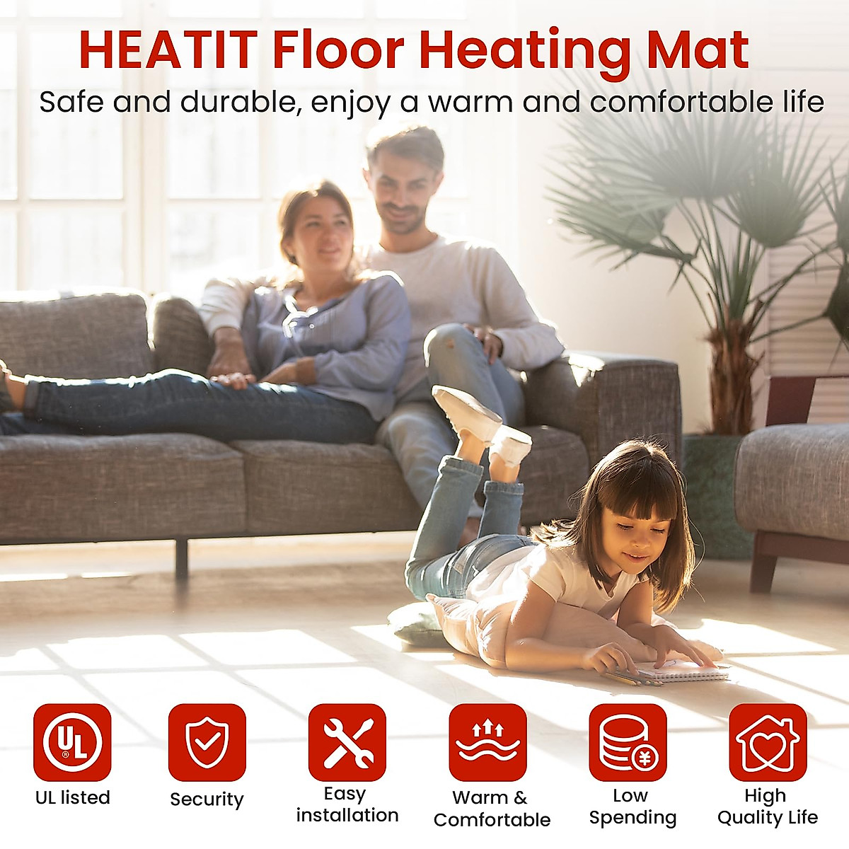 40 sqft HEATIT Warmmat Electric Radiant Self-adhesive Floor Heat Heating System & ET-7A Thermostat & Alarm Monitor