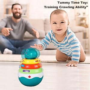 Chibon Roly Poly Baby Development Toys 6 to 12 Months, Weeble Wobble Tummy Time Toys, Dinosaur Tumbler Wobbler Toys for Infant Boy Girl Gifts
