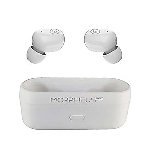Morpheus 360 Spire True Wireless Earbuds, Wireless Microphone, Bluetooth 5.2 Wireless Ear Buds, One Touch Media Control, Waterproof Earbuds, with Recharging Earbud Case - White