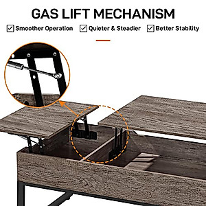 Yaheetech Lift Top Coffee Table with Storage, Industrial Lift up Living Room Table with Metal Frame, Wood Coffee Table for Living Room & Office , Taupe Wood