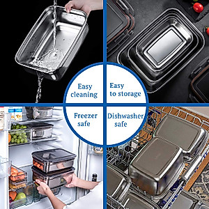 Sumerflos Large Stainless Steel Food Container - Set of 3 Sizes (Total Capacity: 6400ml/220oz) - Reusable Storage Container Set with Leakproof Lids - for Kimchi, Fruit, Salad, Outdoor Picnic