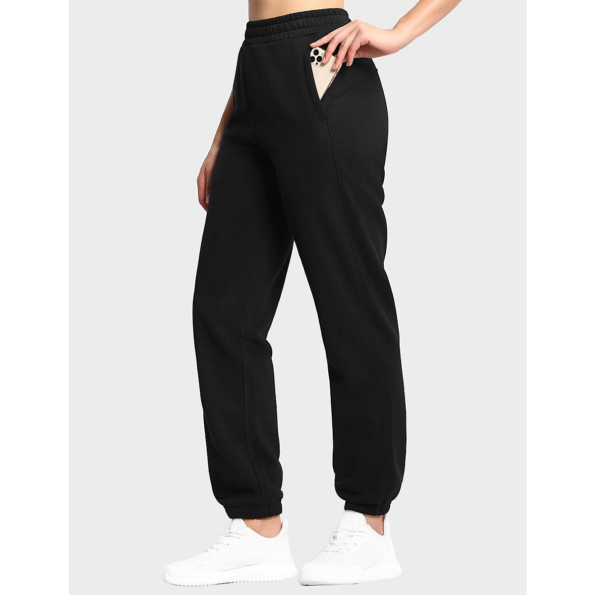 THE GYM PEOPLE Women's Fleece Sweatpants Warm Workout Joggers Pants with Pockets Black