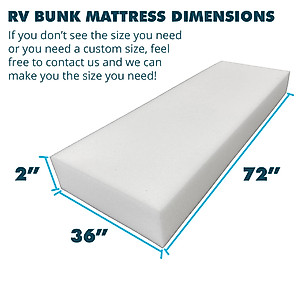 Foamma 2” x 36” x 72” Truck, Camper, RV High-Density Bunk Mattress Topper, Made in USA, Comfortable, Travel Trailer, CertiPUR-US Certified, Cover Not Included