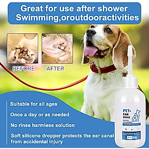 Dog Ear Cleaner - Dog Ear Inflammation Therapy with 0.012% Hypochlorous Acid for Itch Relief, Soothe Ear Inflammation, Removes Wax, Odor, with 30 Cotton Swabs, 4 Fl oz