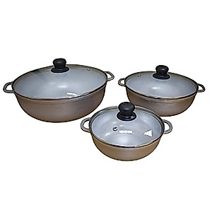 IMUSA USA Traditional Colombian Natural Caldero Glass Lid & Steam Vent 3-Piece (1.4/3.4/6.6) Quart, Silver (Dutch Oven Set)