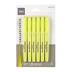 Office Depot 100% Recycled Pen-Style Highlighters, Yellow, Pack Of 6, HY1002-6YEL