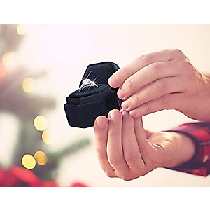 BLUTETE Hexagon Velvet Jewelry Single Slot Ring Box Engagement Wedding Box Keepsake Box Bridal Photo Ring (Black)