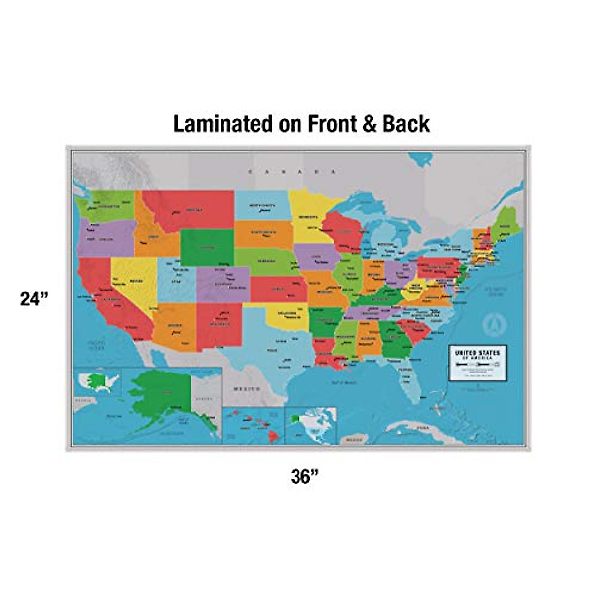 Laminated United States Scholar Map Poster | Educational Elementary School Version | Easy-to-Read Large Labels | 36” x 24” | Shipped in a Tube, Not Folded | Great for The Home or Classroom
