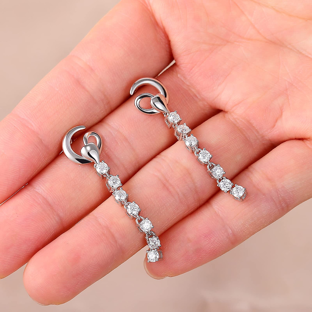 Linear Moissanite Earrings for Women 18K White Gold Plated S925 Sterling Silver Round Cut D Color VVS1 Clarity Lab Created Moissanite Diamond Hypoallergenic Earrings for Women