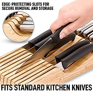Zulay Kitchen Bamboo Knife Drawer Organizer Insert - Edge-Protecting Knife Organizer Block Holds Up To 11 Knives - Smooth Finish Drawer Knife Organizer Tray Fits In Most Drawers For Kitchen