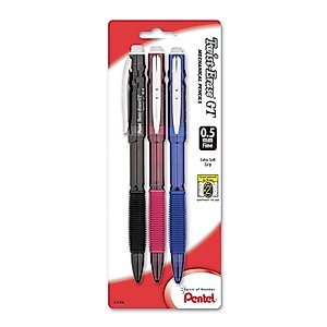 Pentel Twist-Erase GT (0.5mm) Mechanical Pencil, Assorted Barrel Colors, Color May Vary, Pack of 3 (QE205BP3M)