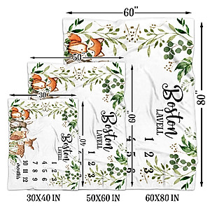 Woodland Monthly Blanket Monthly Growth Tracker Fleece Fox Blanket, Newborn Woodland Gift Blanket Watch Me Grow Baby Boy Nursery Blanket, Super Soft Plush Woodland Fleece Blanket for Baby 30x40