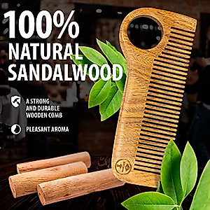 Manecode Wooden Hair Comb for Men - Premium Quality Anti-Static Sandalwood and Eco-Leather Pocket - Small Giftable Craft Box