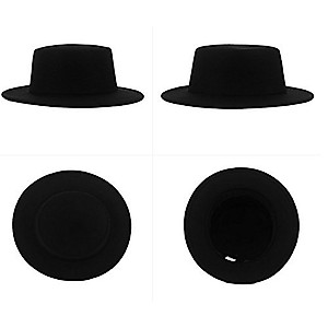 1PCS Black Classic Flat Top Blend Fedora Hat Brim Church Derby Cap for Unisex Men Women