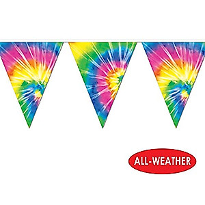 Beistle 1960’s Tie Dyed Pennant Banner – Indoor/Outdoor Hanging Décor For 60’s Theme and Birthday Party Supplies
