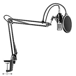 Neewer NW-800 Silver Professional Studio Broadcasting Recording Condenser Microphone & NW-35 Adjustable Recording Microphone Suspension Scissor Arm Stand with Shock Mount and Mounting Clamp Kit