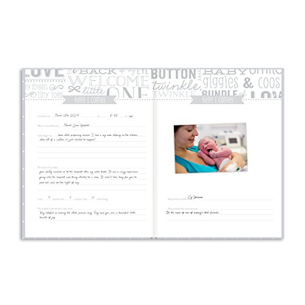 Little Blossoms Baby Keepsake Book, Baby Photo Album, Baby Memory Book, Gender-Neutral Gray Polka Dot