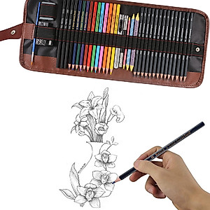 Heshengping, Sketching Pencil Set Drawing Pen Charcoal Sketch Kit Cover Graphite Pencils Charcoal Pencils Watercolor Pencils Paper Erasable Pen Beginners Artist Children and Adults(39pcs Art Supplies)