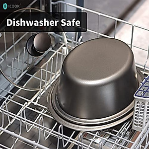 ICOOK USC-35-OP001BL 3.5 Quart Slow Cooker ,Aluminium Sear/Sauté Stew Pot Stovetop safe,Dishwasher Safe,Glass Lid,Adjustable Temp,Food Warmer,Blue