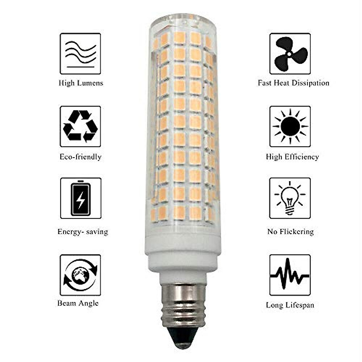 Lxcom Lighting E11 LED Corn Bulb 15W Dimmable Ceramic Candelabra Bulbs (2 Pack)- 136 LEDs 2835 SMD 1500LM Warm White 3000K 120W Equivalent T3/T4 JDE11 120V Lamp for Home Lighting