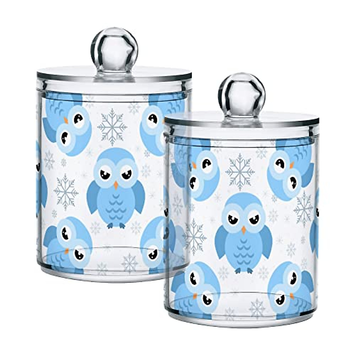 BOENLE 2 Pack Qtip Holder Organizer Dispenser Owls Snowflakes Winter Christmas Bathroom Storage Canister Cotton Ball Holder Container for Cotton Swabs/Pads/Floss