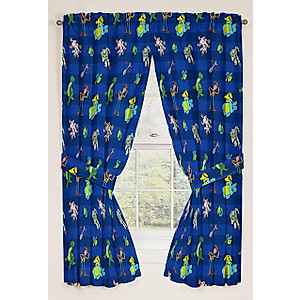 Jay Franco Kids Window Drapes - 4 Piece Curtain Set Includes 2 Tiebacks, Beautiful Bedding Room Décor and Easy Set Up, Blue - Toy Story, 63 Inch