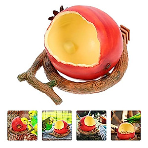 YARNOW Bird Feeder Bowl Parrot Food Cup Pomegranate Shape Melamine Feeding Coop Cups Clamp Water Cage Dish for Parakeet Conure Cockatiels Lovebird Budgie Dark Red