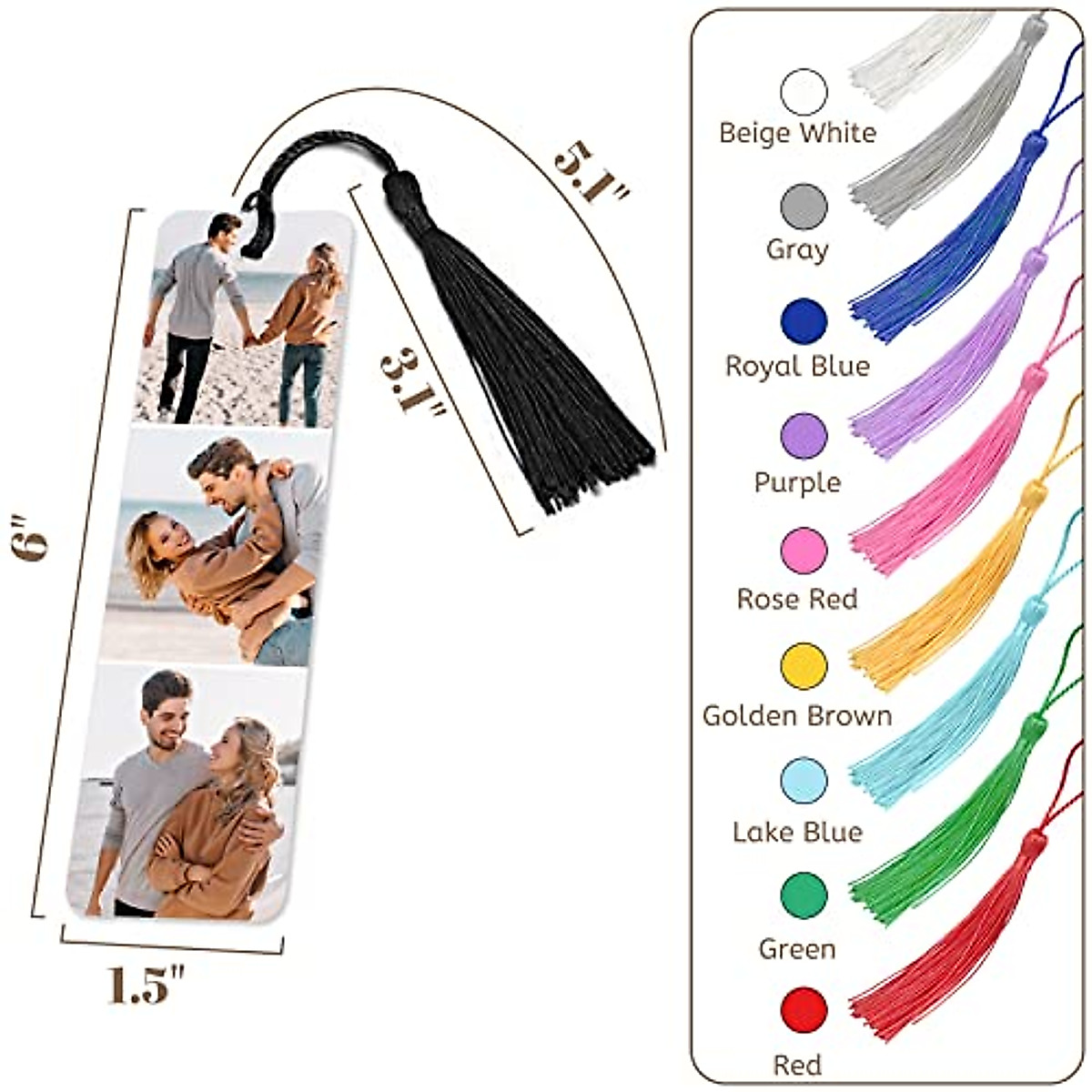 MOTICIUS Personalised Photo Bookmark, Picture Bookmark with Tassel Custom Engraved Photo Color Picture Bookmark for Girlfriend Boyfriend Teacher Family Pets Birthdays Christmas Valentine's Day Gift