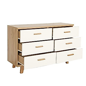 Henf Modern 6 Drawers Dresser, Elegant 6 Drawers Chest Dresser Storage Cabinet with Wood Handles and Foot, Chest of Drawer Cabinet for Closet Bedroom, Living Room, Kids Room