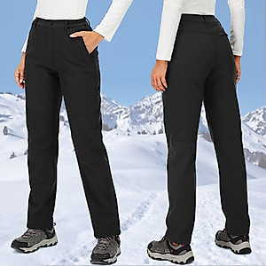 Women's Snow Fleece-Lined Soft Shell Insulated Waterproof Pants Tactical Winter Hiking,Camping,Travel 5022,Black,2