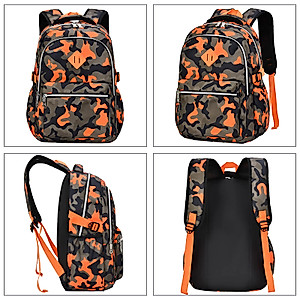 Yvechus School Backpack Casual Daypack Travel Outdoor Camouflage Backpack Christmas Presents for Boys and Girls (Camo Orange 2)