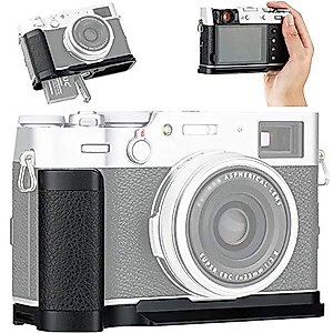 JJC Dedicated Metal Hand Grip L Bracket Anti-Slid Holder for Fujifilm Fuji X100V X100F Camera, Arca Swiss Type Quick Release Tripod Plate Design w/Battery Compartment Opening