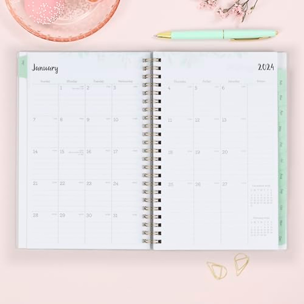 Blue Sky 2024 Weekly and Monthly Planner, January - December, 5" x 8", Frosted Cover, Wirebound, Laurel (144730)