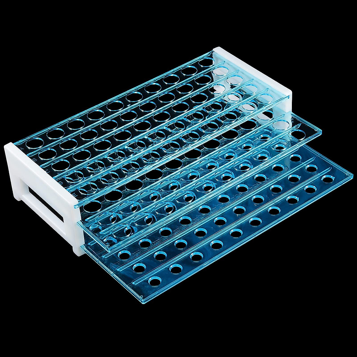 HOIGON 5 Pack 50 Holes Plastic Test Tube Rack, Detachable Lab Test Tube Rack Holder for 13/16 mm Tubes, Light Blue