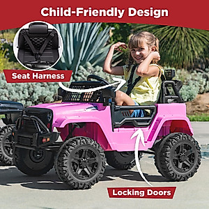 Best Choice Products 12V Kids Ride On Truck Car w/Parent Remote Control, Spring Suspension, LED Lights, AUX Port - Pink