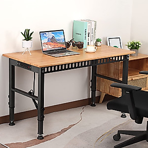 OLBRUS 48 "Adjustable Workbench with Power Outlet, Heavy Duty 2000 LBS Load Capacity Hardwood Workbench Suitable for Workshop, Office, Garage, Home