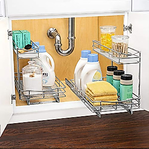 LYNK PROFESSIONAL® Slide Out Under Sink Cabinet Organizer - Lifetime Limited Warranty - Sliding Storage for Inside Kitchen Cabinet or Under Sink - 11.5 in. wide x 21 inch deep - Chrome