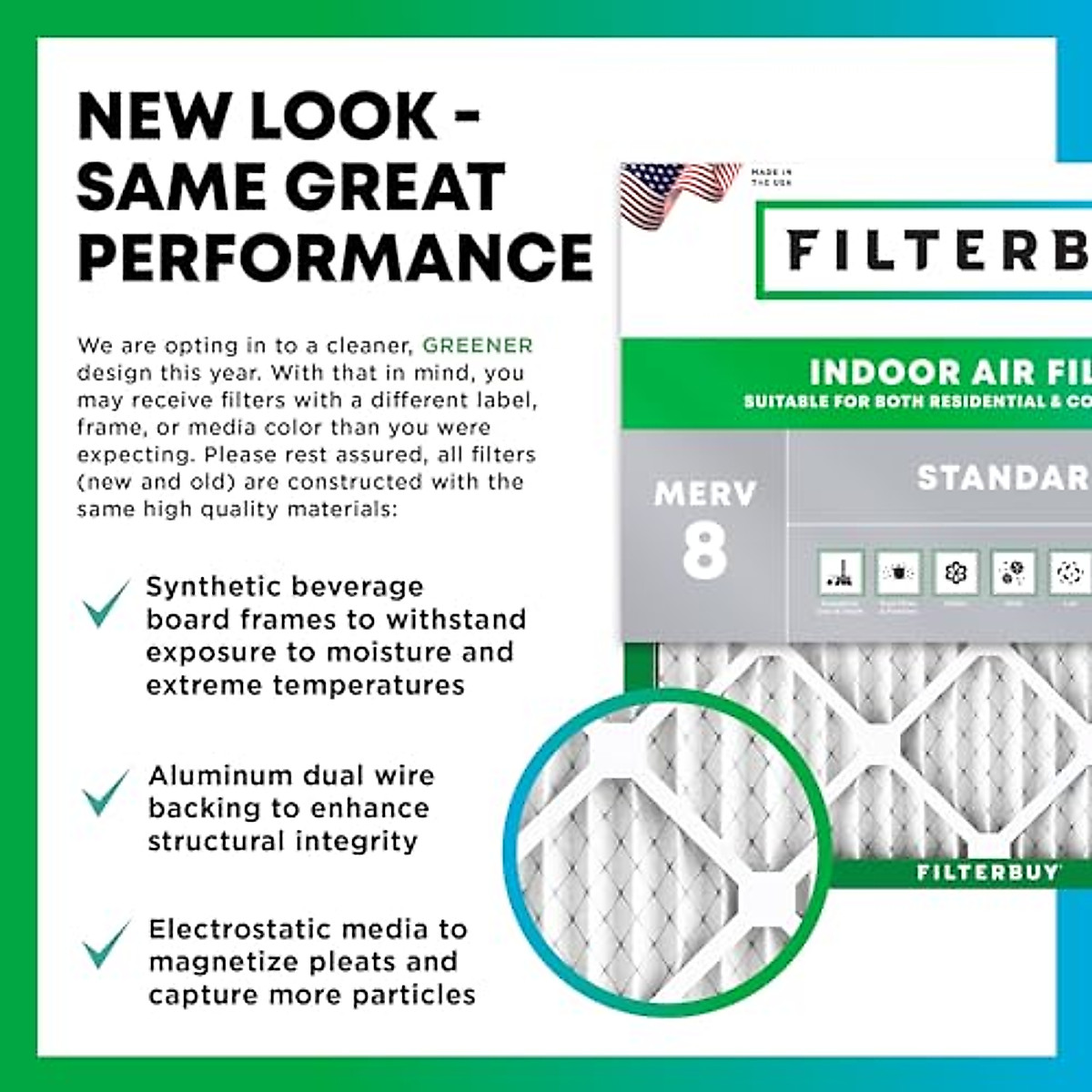 Filterbuy 20x25x2 Air Filter MERV 8 Dust Defense (1-Pack), Pleated HVAC AC Furnace Air Filters Replacement (Actual Size: 19.50 x 24.50 x 1.75 Inches)
