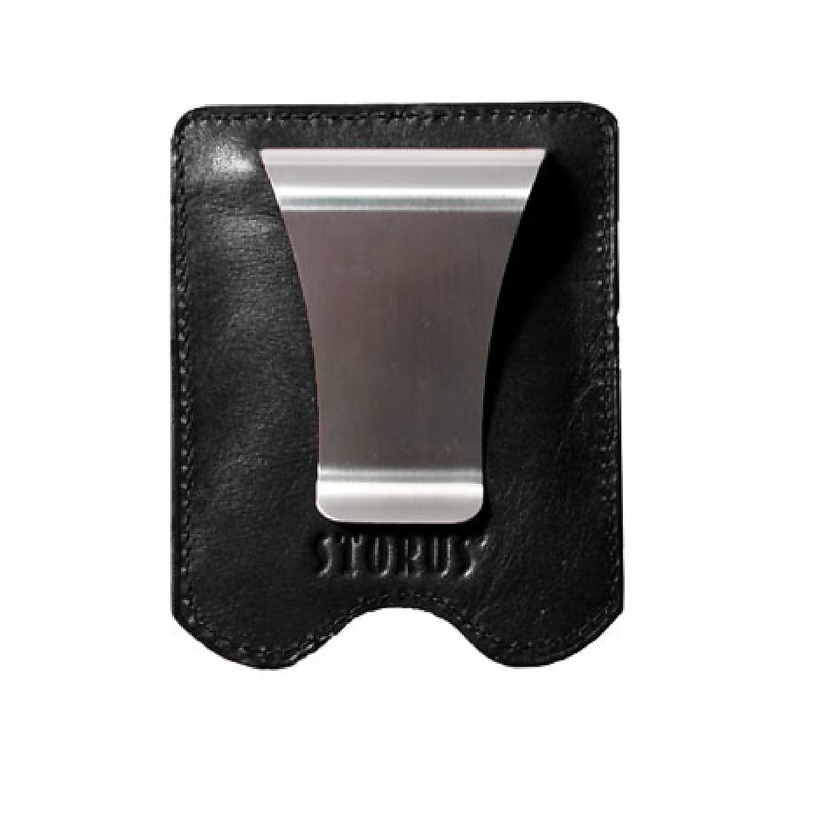 Storus Smart Money Clip Leather Wallet, Slim Compact Minimalist Italian Tanned Leather Wallet for Men, Gift, Engraving Included - Black