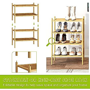 BMOSU 2-Tier Bamboo Small Shoe Rack For Entryway Free Standing Shoe Racks Premium Stackable Shoe shelf Storage Organizer For Hallway Closet Living Room