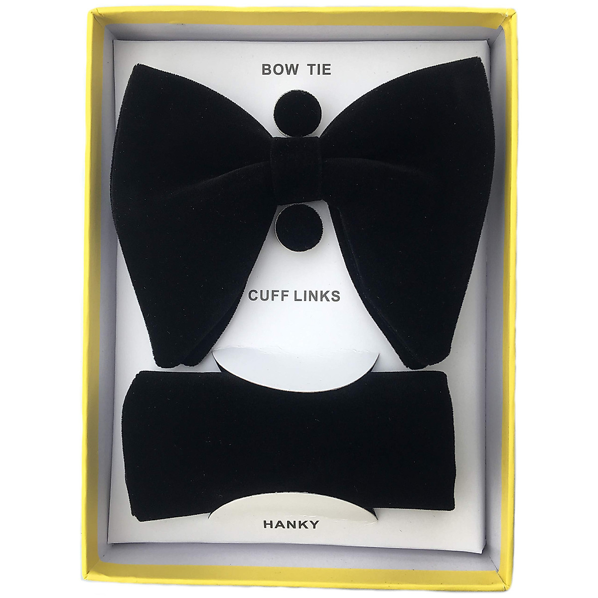 Justar Mens Pre-Tied Oversized Bow Tie Tuxedo Velvet Bowtie Cufflinks Hankie Combo Sets (Black)