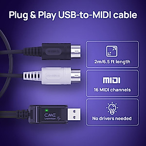 CME U2MIDI Pro - High-Speed USB MIDI Cable with Filter and Mapper - Plug & Play USB-to-MIDI Interface for Computer/Laptop/PC to MIDI Instrument/Device - 6.5ft