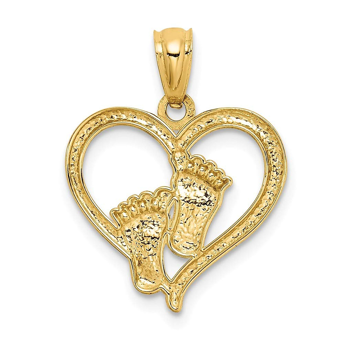 Solid 14k Yellow Gold Baby Feet in a Heart Pendant Charm
