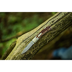Uncle Henry Next Gen Staglon 5UH Bruin 6.5in Folding Knife with 2.8in Stainless Steel Drop-Point Blade and Staglon Handle for Hunting, Camping and EDC