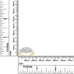 SAVEARTH DIAMONDS 1.6 Carats Round Lab Created Moissanite Diamond Three Stone Promise Ring for Women 18K Yellow Gold Plated 925 Sterling Silver with Certificate of Authenticity Size-8