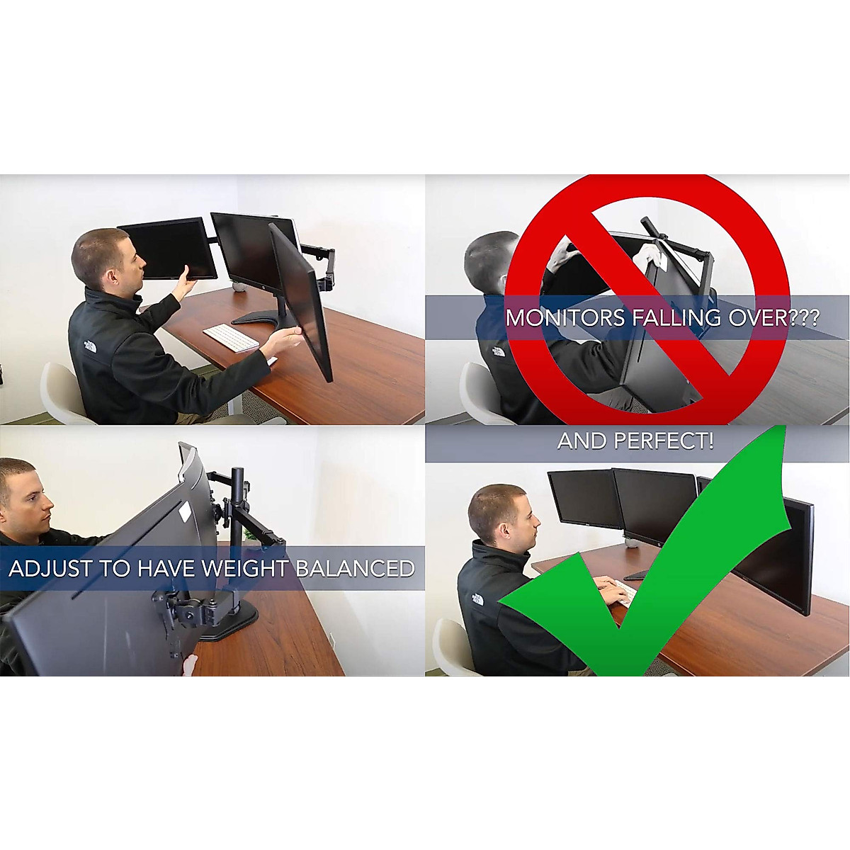 Mount-It! Triple Monitor Stand | 3 Monitor Stand Fits 19 20 21 22 23 24 Inch Computer Screens | Free Standing Base | Three Heavy Duty Full Motion Adjustable Arms | VESA Compatible