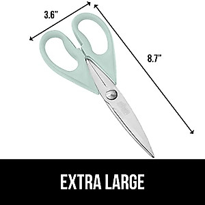 Gorilla Grip All Purpose Food Kitchen Shears, Extra Large, Heavy Duty, Stainless Steel Sharp Blades, Comfortable Handle Scissors with Blade Guard, Cutting Tool, Cut Meat, Poultry, Vegetables, Mint